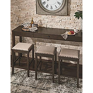 Signature Design by Ashley Rokane Urban Farmhouse Counter Height Dining Room Table Set with 3 Bar Stools, Brown
