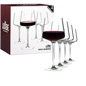 LUXBE - Crystal Wine Glasses, Set 6, 15.3 fl. oz - Small Red White Wine Glasses - 100% LeadFree Glass - 450 ml