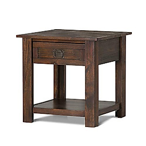 SIMPLIHOME Monroe Solid Acacia Wood 22 inch wide Square Rustic End Side Table in Distressed Charcoal Brown with Storage, 1 Drawer, for the Living Room and Bedroom