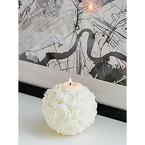 Decorative Flower Rose Scented Candle - Rose Flower Candle - Nature Soy Wax & Essential Oil Candle - Cute Fruit Candle - Home Decor - Soy Wax Candle (White)