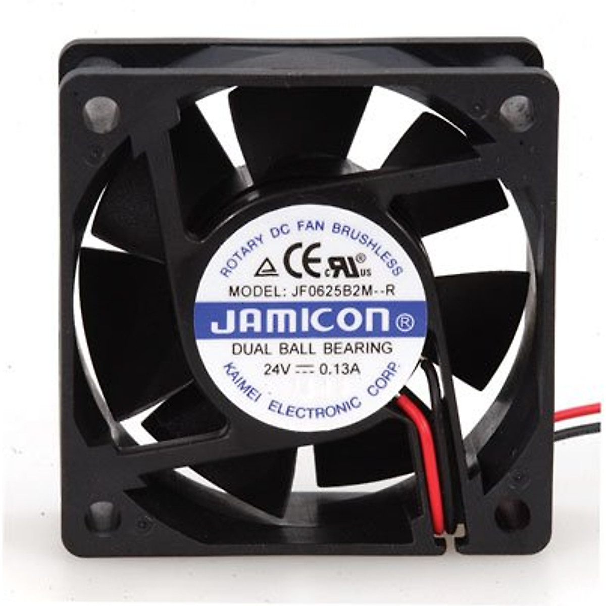 Jamicon JF0625B2M-005-065R DC Fan, Ball, 24 Volt, Flange Mount, 60 mm x 60 mm x 25 mm Size