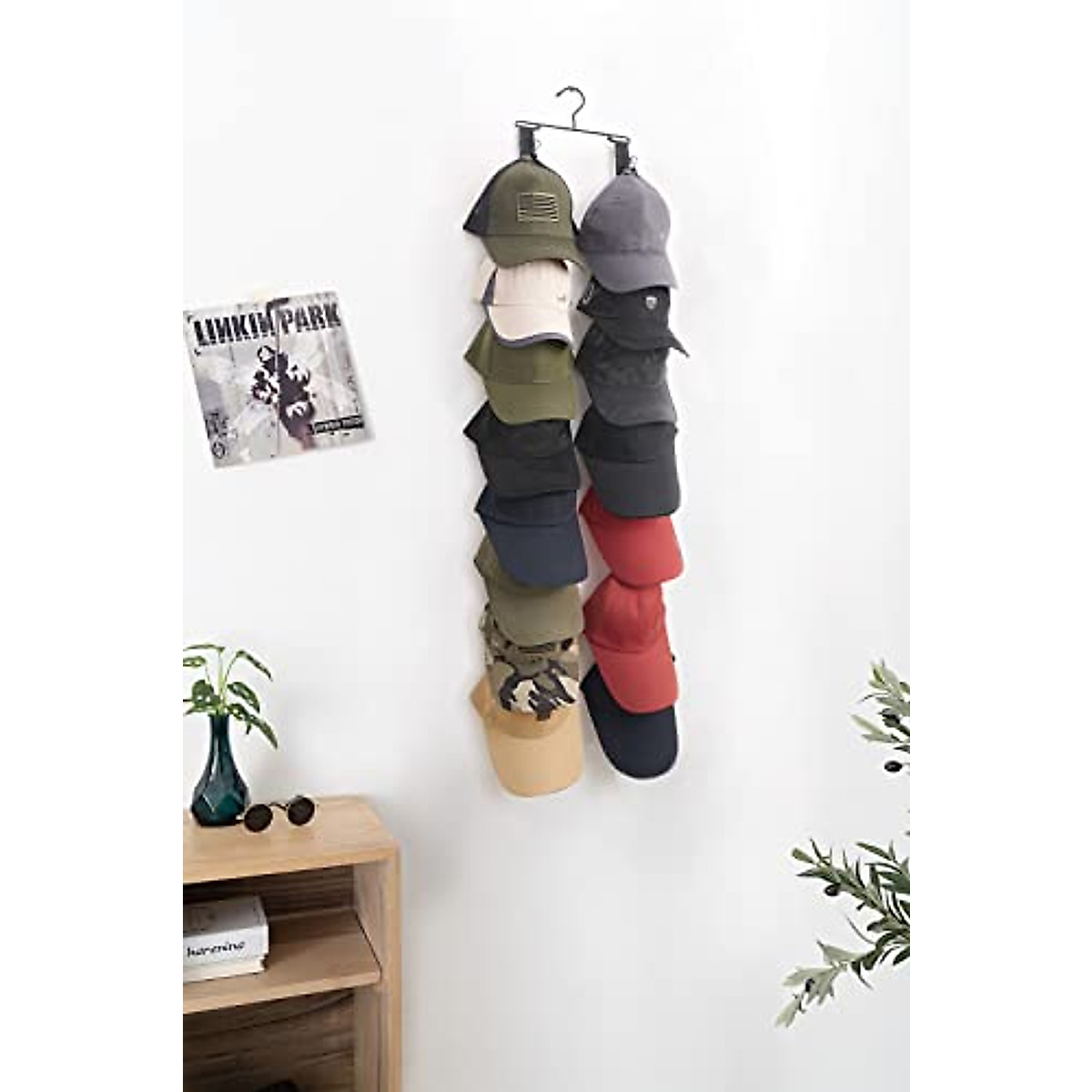 Mkono Closet Storage Rack Baseball Cap Keeper Hanger with 16 Hooks Modern Multifunctional Organizer for Door and Wall Fit Most Hats,
