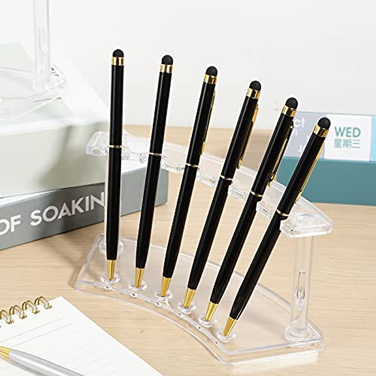 Chinco Plastic Pen Holder Clear Display Stand 6-Slots Pen Display Stand Eyebrow Pen Stand Makeup Brush Rack Organizer for Home Office Desk School Supplies, Vertical (10 Pieces)