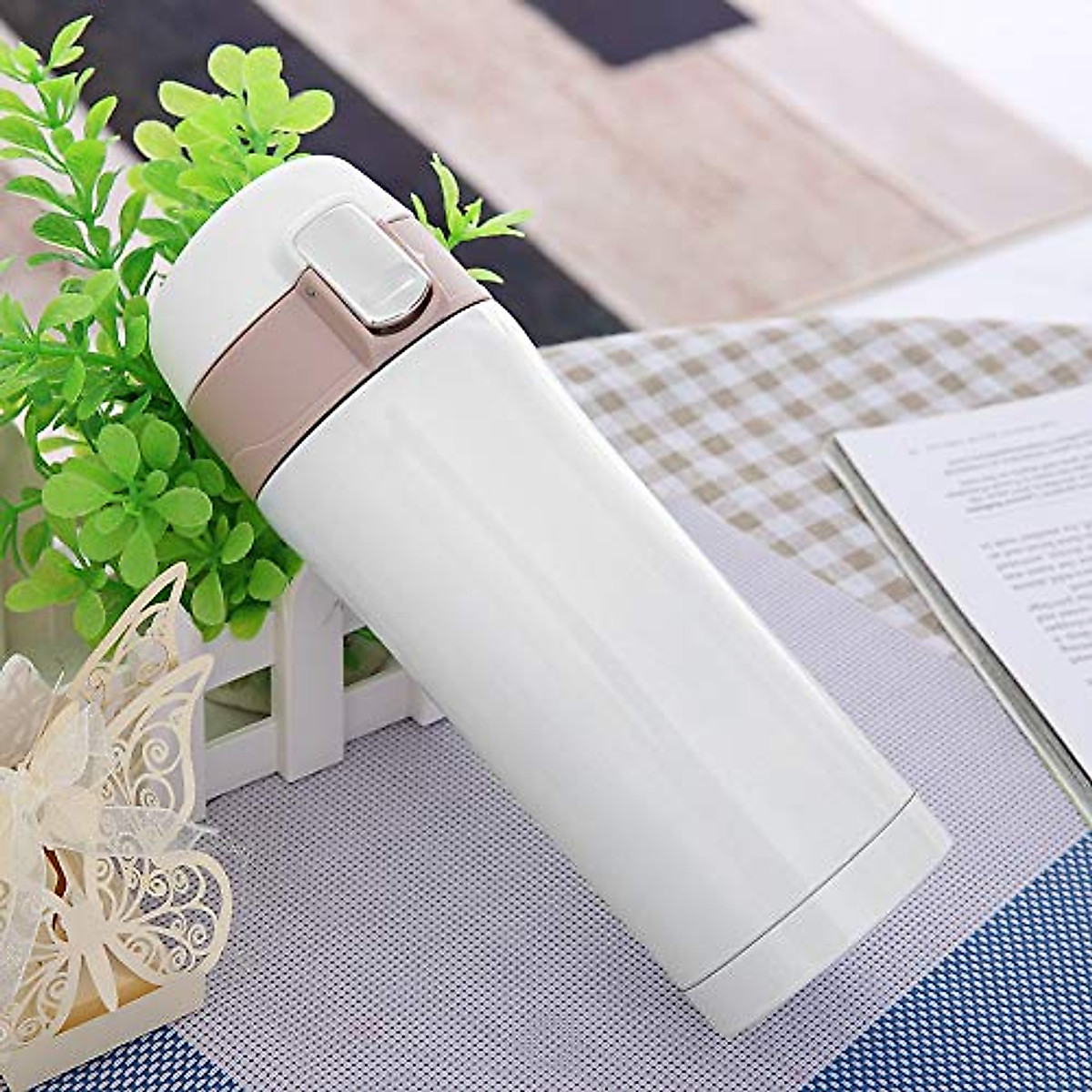 Vacuum Insulated Water Bottle Stainless Steel Leak Proof Flip Cap Travel Mug Coffee Tea Cup Outdoor Sports Camping 350ml(White)