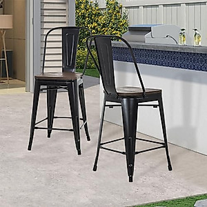 FDW Modern Bar Stool Set of 4 Counter Height Barstool with Back 24 Inches Seat Height Industrial Bar Chairs Indoor Outdoor Metal Kitchen Stools Restaurant Patio Stool Stackable