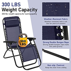 Patio Chair Outdoor Furniture Zero Gravity Chair Patio Lounge Camping Chair Set of 2 Recliner Adjustable Folding for Pool Side Camping Yard Beach