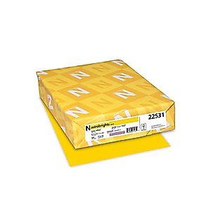 Neenah Wausau Paper 22531 Astrobrights Color Paper, 8.5” x 11”, 24 lb / 89 GSM, Solar Yellow, 500 Sheets