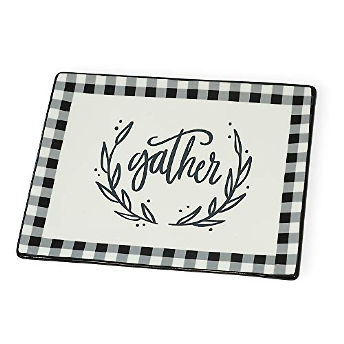 Boston International Black and White Buffalo Plaid Ceramic Serveware, 10 x 8-Inches, Platter