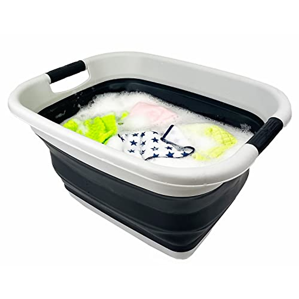 SAMMART 25L (6.6 Gallon) Collapsible Laundry Basket/Tub - Foldable Storage Container/Organizer - Portable Washing Bin - Space Saving Hamper, Water Capacity: 19L (5 Gallon) (Grey/Slate Grey)