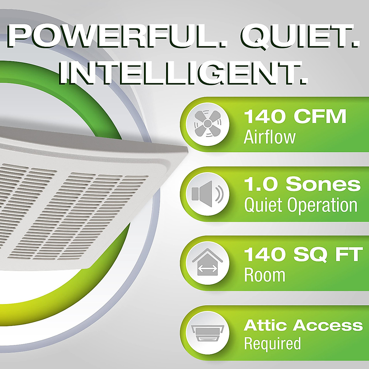 Homewerks 7136-02HW Bathroom Vent Fan with Automatic Humidity Sensor and Powerful Exhaust Ventilation Fan for Large Room 140 CFM Whisper Quiet 1.0 Sone Energy Star