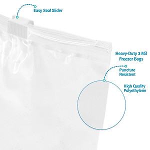 GPI - Slider Zip Food Storage Bags, 9" x 12" 3 Mil Heavy Duty, Strong & Durable For Freezer Storage, 100 Count