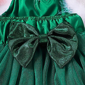 Baby Girl Christmas Dress Sleeveless Mesh Tulle Ruched Fluff Trim Bowknot Sweet with Santa Hat Princess Fall Winter (Green, 1-2 Years)