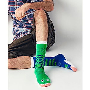 Pals T-Rex & Triceratops Crew Socks for Adults, Mismatched Style, Durable & Cozy Pair for Men & Women, Funny, Crazy, & Funky, 1 Pair