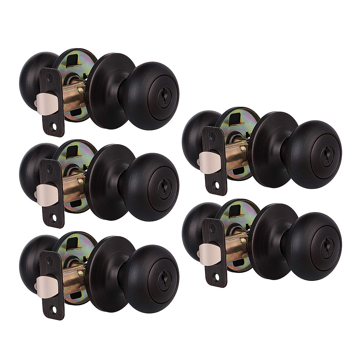 KNOBWELL 5 Pack Keyed Entry Door Knobs with Same Keys, Modern Door Knob Keyed Alike, Exterior Locking Door Knobs with Keys, Oil Rubbed Bronze
