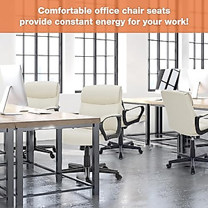 Sweetcrispy Executive Office Chair with Padded Armrests Adjustable Height, 360-Degree Swivel, Lumbar Support, PU Leather, Cream