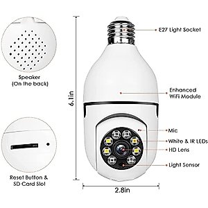 KOWVOWZ 2PCS 2.4GHz & 5GHz Wireless WiFi Light Bulb1080P Security Camera Wireless Outdoor, 360° Indoor Light Socket Security Cameras for Home Security with 2-Way Audio, Smart Motion Detection (2PCS)