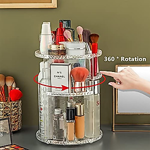 Bathroom Organizer, Makeup Organizer 360° Bathroom Organizer Countertop, DIY Adjustable Rotating Makeup Organizer, Vanity Organizer and Bathroom Shelves for Vanity Desktop Bathroom Countertop Clear