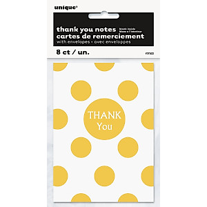 Polka Dot Thank You Note Cards, Yellow, 8 Count