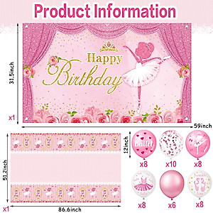 50 Pcs Ballerina Birthday Party Supplies Ballerina Tablecloths Ballet Balloon Ballerina Backdrop Tutu Girl Birthday Party Decorations Pink Ballerina Balloon Arch Kit for Baby Shower Wedding Supplies