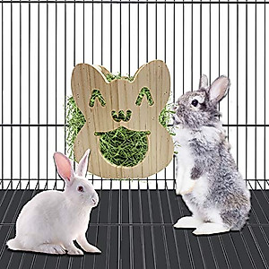 Tfwadmx Rabbit Hay Feeder Guinea Pig Wooden Food Holder Hamster Hanging Fixed Feeding Manger Squirrel Cute Less Mess Grass Dispenser for Bunny Gerbil Small Animals
