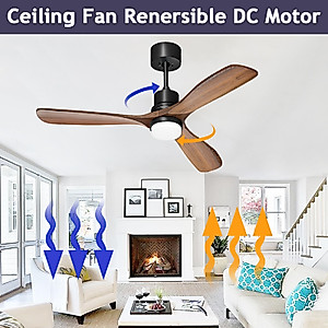 Obabala Ceiling Fans with Lights and Remote Indoor/Outdoor Ceiling Fan with 3 Walnut Wood Blades,42-inch,Matte Black