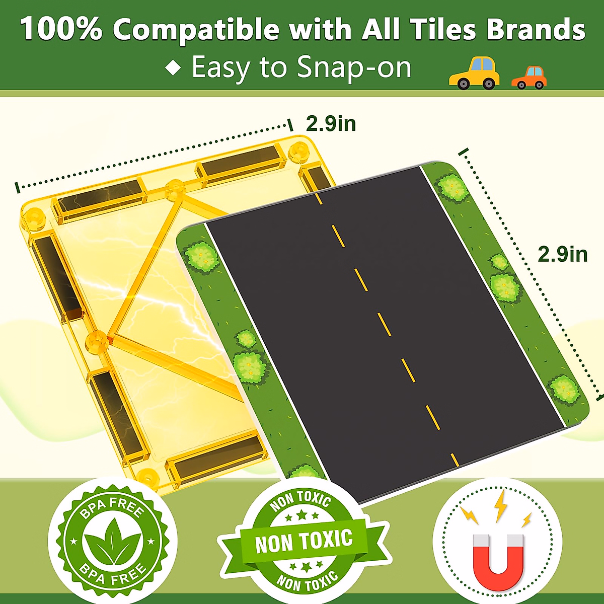 Magnetic Tiles Road Toppers Set Kids Toys for 3 Year Old Boys and Girls Playing with Car Toys Preschool Learning Activities Gift for 3 4 5 6 Year Old Toddlers Kids