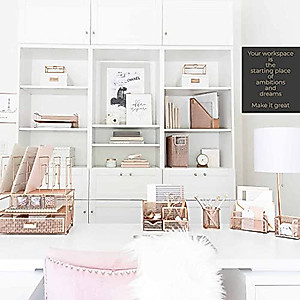 BLU MONACO Designer Metal Rose Gold Desk Organizer - Metal with Rose Gold Finish - Rose Gold Desk Accessories - Desk Organizer Rose Gold - Storage for Paper and Office Supplies