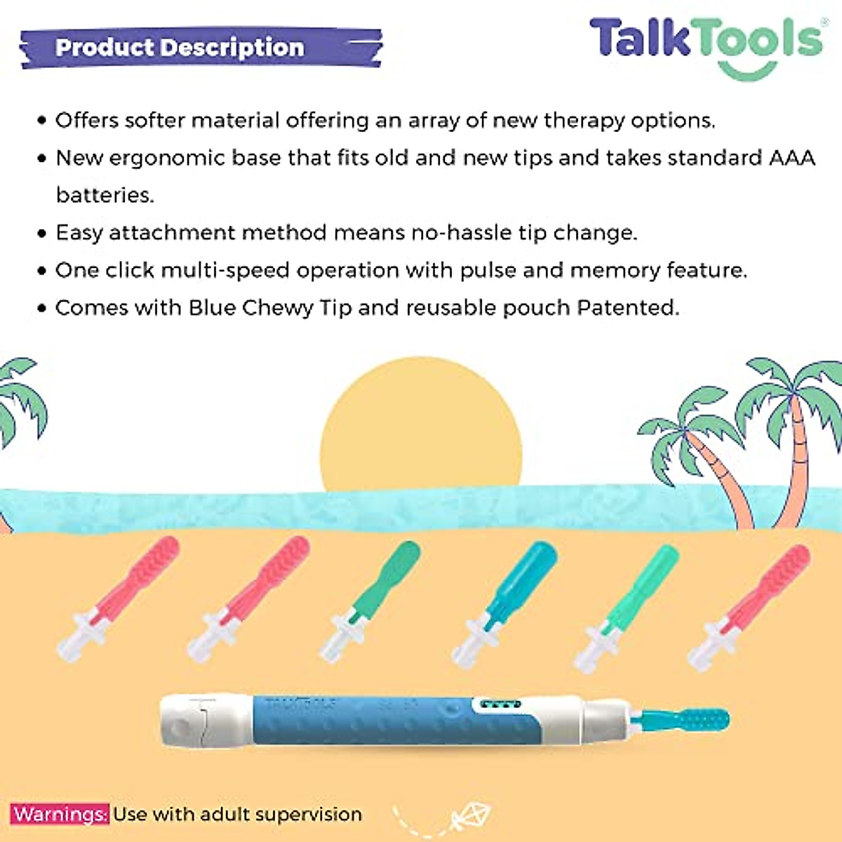 TalkTools® Sensi (Ocean Blue) Oral Sensory Therapy Tool with 7 Sensi Jaw Tips