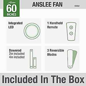 Hunter Fan Company, 59290, 60 inch Bureau Matte Black Ceiling Fan with LED Light Kit and Handheld Remote