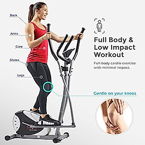 Sunny Health & Fitness Legacy Stepping Elliptical Machine, Total Body Cross Trainer with Hyper-Quiet Magnetic Belt Drive, Low Impact Exercise Equipment, Optional Bluetooth with Exclusive SunnyFit App