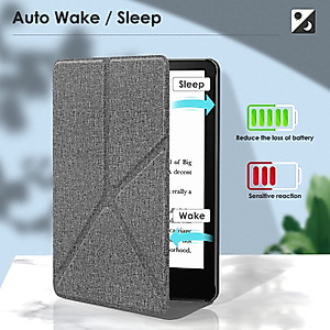 Moko Case for 6.8" Kindle Paperwhite (11th Generation-2021) and Kindle Paperwhite Signature Edition, Origami Standing Shell Cover with Magnetic PC Back Cover for Kindle Paperwhite 2021, Denim Gray