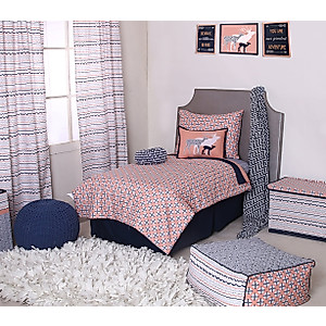 Bacati - Plush Baby Blanket Tribal/Aztec Coral/Navy Embroidered 30 x 40 inches