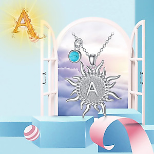 BETHZA Sun Initial Necklace 925 Sterling Silver Natural Turquoise A to Z Letters Sun Pendant 26 Alphabet Jewelry for Women Girlfriend Wife Mom-A