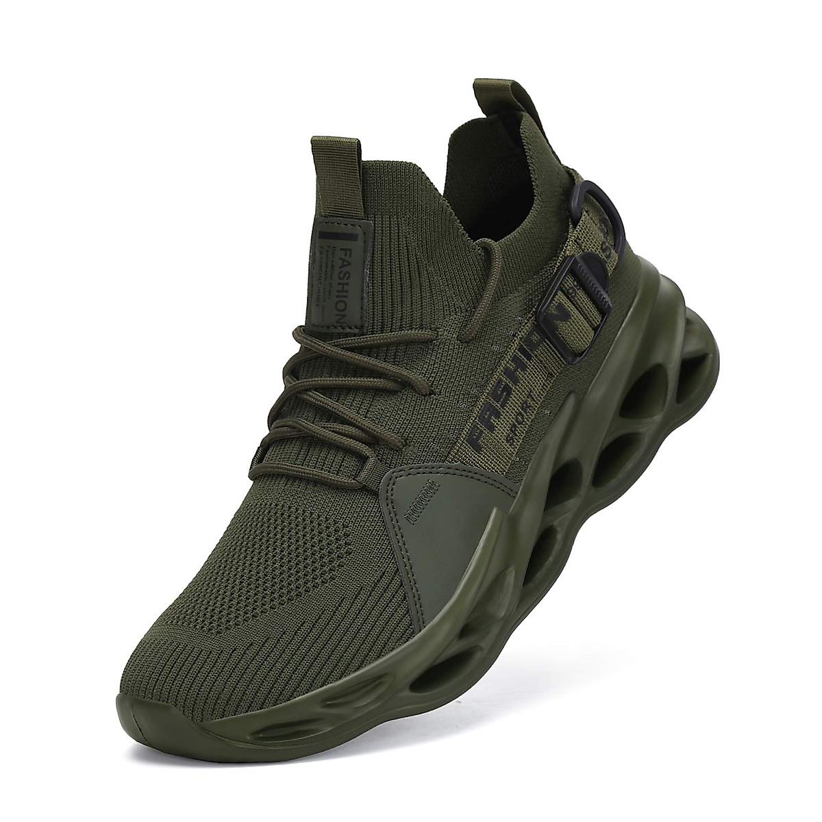 Nihaoya Running Shoes for Men Slip on Breathable Tennis Shoes Sport Athletic Blade Type Sneakers Army Green 7.5