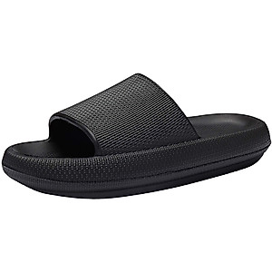 Slippers for Women and Men Quick Drying Bathroom Shower Sandals Open Toe Soft Cushioned Extra Thick Non-Slip Massage Pool Gym House Slipper for Indoor & Outdoor black 44-45