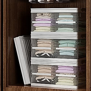 Apsan Collapsible Storage Bins with Lids for organizing, Stackable Clear Latch Storage Box with Handle, Folding Plastic Containers,White