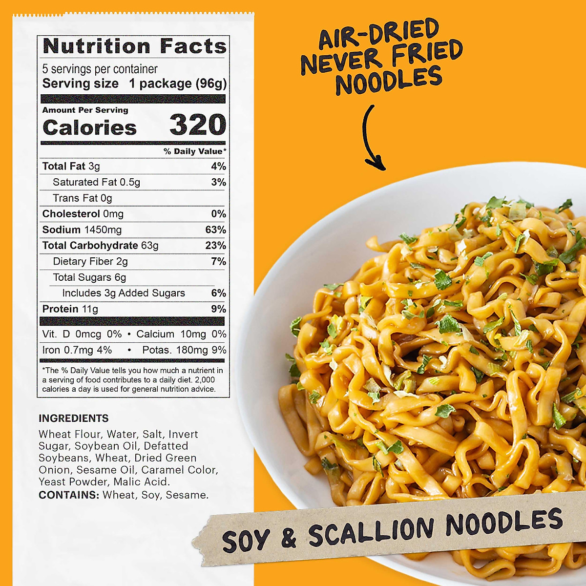 Momofuku Soy & Scallion Ramen Noodles by David Chang, 5 Count (Pack of 1) Air-Dried Vegan Instant Noodles with Sauce
