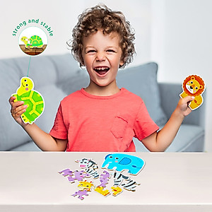 FLYINGSEEDS 6 Packs Safari Animals Shaped Wooden Jigsaw Puzzles for Toddlers Ages 1-3, Level-up Puzzles for Beginner, Montessori Learning Toys Preschool Educational Activity for Kids Ages 2-5