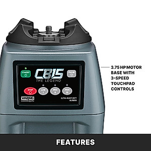 Waring Commercial CB15 Ultra Heavy Duty 3.75 HP Blender, Electric Touchpad Controls with Stainless Steel 1 Gallon Container, 120V, 5-15 Phase Plug