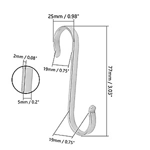 MroMax 304 Stainless Steel S Hooks,77mm/3.03" Silver S Shaped Hook Hangers for Kitchen Bathroom Bedroom Storage Room Office Outdoor Multiple Uses,with Bayonet 4Pcs