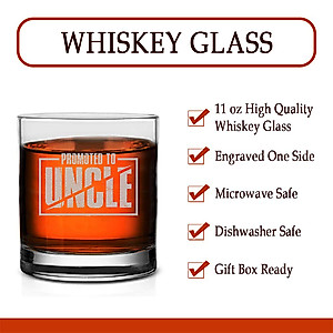 Veracco Promoted To Uncle Surprise Pregnancy Announcement Whiskey Glass Funny BirthdayGifts For Uncle Father's Day (Clear, Glass)