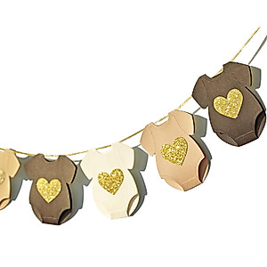 Brown Baby Shower Paper Garland Short-Sleeve Bodysuits Clothesline Garland Gender Reveal Birthday Banner Baby Outfit Paper Decorations 9 pcs
