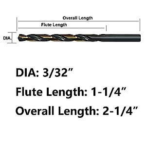 VALYRIANTOOL HSS Twist Drill Bits | 24 Pcs Black and Gold Coated Drill Bits Set | 3/32 Inch Jobber Drill Bits for Drilling on Mild Steel, Copper, Aluminum, Zinc Alloy