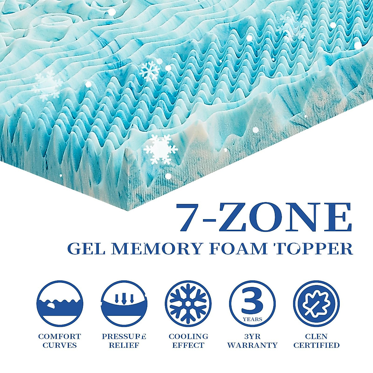DQZ 3 Inch Queen Mattress Topper 7-Zone Memory Foam Mattress Topper - Cooling Gel Infused Foam Mattress Pad - Upgraded Ergonomics Memory Foam Mattress - CertiPUR-US and Oeko-TEX Certification
