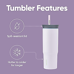 Owala Stainless Steel Triple Layer Insulated Travel Tumbler with Spill Resistant Lid and Straw, BPA Free, 24 oz, Grey/Purple (Bunny Hop)