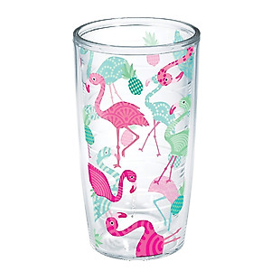 Tervis Flamingo Pattern Made in USA Double Walled Insulated Tumbler, 16oz - No Lid, Clear