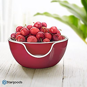 Pistachio Bowl, Snack Serving Dish, Double Peanut Bowl with Nut Seeds Shell Candy Storage, Red