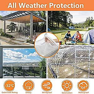 Tubtoken Clear PVC Tarpaulins 8 x 10 FT,20 Mil Heavy Duty Waterproof Wind-Proof Transparent Vinyl Tarp for Patio Pergola Garden Canopy Rainproof Anti-Tear PVC Thick Cover with Grommets(8 x 10 FT)