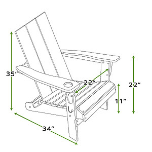 RESINTEAK Folding Adirondack Chair with Cup Holder - Extra Wide Comfort Seat, Patio Furniture for Outdoor Fire Pit, Deck, & Backyard, Newport Collection (Blue)