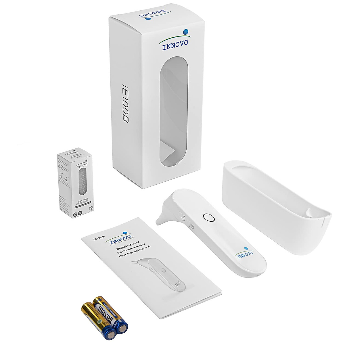 Innovo FSA/HSA Eligible iE100B Reusable Infrared Digital Ear Thermometer, Professional Series, with Fever Alert Detection and 20x Disposable Probes